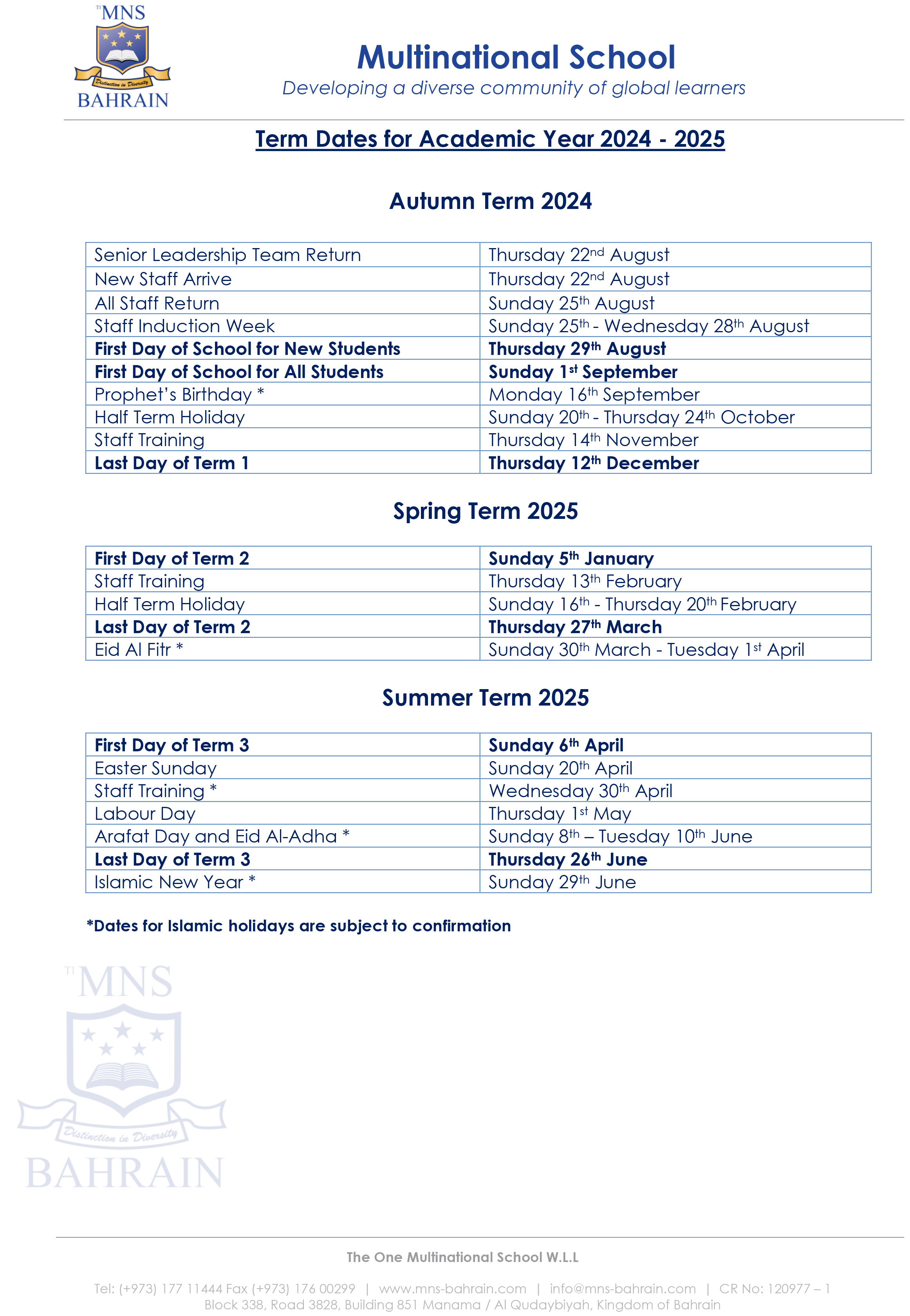 School Calendar